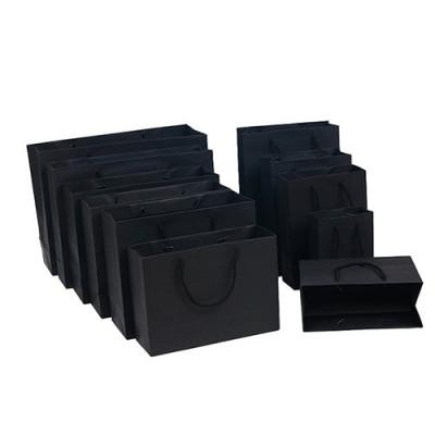China wholesale custom printed brand LOGO design luxury clothing Customized Packaging shopping Black Bags Paper for sale
