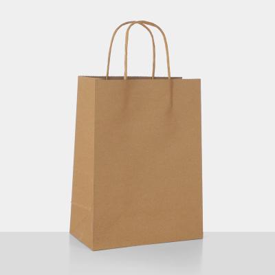 China Recycled Custom Logo Printed Restaurant Food Takeaway Grocery Shopping Takeaway Packaging Brown Kraft Paper Bag With Handles for sale