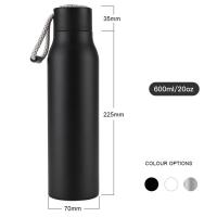 China New Arrival Sport Portable Double Walled Thermos Tumbler Custom Stainless Steel Water Bottle 600ml With Rubber Strap for sale