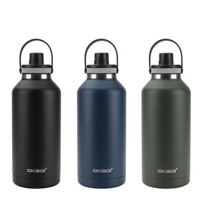 China Water Bottle 64oz with Handle, Half Gallon Food-grade Double Wall Vacuum Stainless Steel Insulated Jug Leakproof Keep Cold & Hot for sale