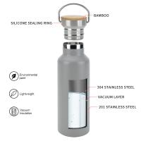 China 2023 Hot Double wall thermal thermos bottle 500ml stainless steel vacuum flask with BAMBOO lid for sale