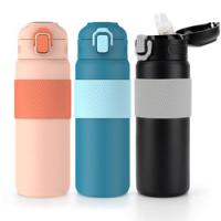 China 21 Oz Stainless Steel Vacuum Bottle 600ml Thermos Flask Insulated With Silicone Straw Lid for sale