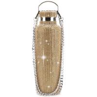 China Women's creative portable handle color crystal rhinestone diamond gold decoration stainless steel vacuum thermos bottle for sale