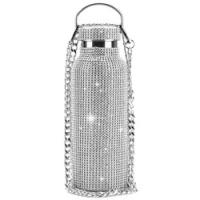 China Women's creative portable handle color crystal rhinestone diamond gold decoration stainless steel vacuum thermos bottle for sale