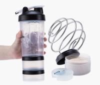 China 2020 Wholesale Three Layers Gym Plastic Drinking Bottles Blender Water Bottle Protein Shaker Water Bottle for sale