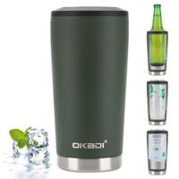 China OKADI New Design Multifunction 4 in 1 Slim Coffee Travel Mug, Double Walled Stainless Steel Vacuum Insulated Tumbler for sale