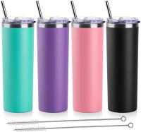 China 20 oz Stainless Steel Skinny Tumblers  Double Wall Insulated Water Tumbler Cup with Lids, Straws and Straw Brushes for sale