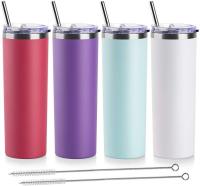 China 20 oz Stainless Steel Skinny Tumblers  Double Wall Insulated Water Tumbler Cup with Lids, Straws and Straw Brushes for sale