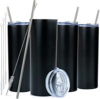 China 20 oz Stainless Steel Skinny Tumblers  Double Wall Insulated Water Tumbler Cup with Lids, Straws and Straw Brushes for sale