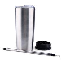 China 600ml hot sell Double Wall Stainless Steel Vacuum insulated water bottle Thermos Mugs with foldable straw for sale