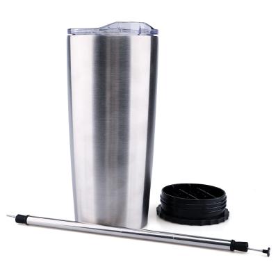 China 600ml hot sell Double Wall Stainless Steel Vacuum insulated water bottle Thermos Mugs with foldable straw for sale