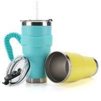China 900ML Stainless Steel Insulated Tumbler Cup Double Wall Vacuum Travel Coffee Mug with Handle Sliding Lid for sale