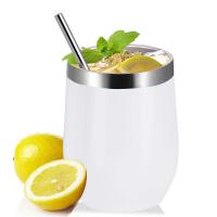 China 12oz Customized Stainless Steel Vacuum Insulated Wine Tumbler Coffee Mugs with Lid and Straw for sale