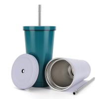 China Car stainless steel mug 500ml/750ml  customizable pattern large mouth coffee sublimation cup with straw for sale