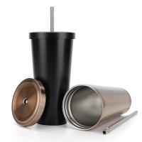 China Car stainless steel mug 500ml/750ml  customizable pattern large mouth coffee sublimation cup with straw for sale