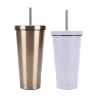 China Car stainless steel mug 500ml/750ml  customizable pattern large mouth coffee sublimation cup with straw for sale
