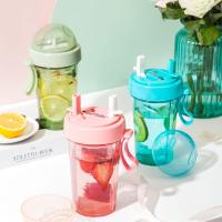 China 2019 Tik Tok Korea And Japan Hot Dual-Use Biodegradable Tritan Water Bottle,14OZ 20OZ Reusable Bubble Tea Strawberry Cup for sale