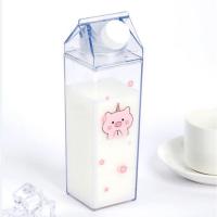 China 1000ML Reusable Custom Logo Transparent Clear Milk Carton Shaped Plastic Water Bottle for sale