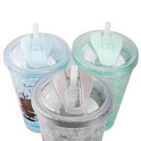 China Eco-Friendly Plastic Material Cooling Water Bottle Double Wall Glittery Cup Skinny Tumbler Plastic With Straw Lid For Promotion for sale