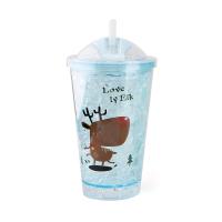 China Eco-Friendly Plastic Material Cooling Water Bottle Double Wall Glittery Cup Skinny Tumbler Plastic With Straw Lid For Promotion for sale