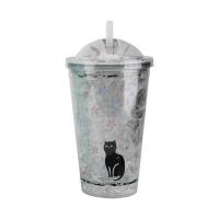 China Eco-Friendly Plastic Material Cooling Water Bottle Double Wall Glittery Cup Skinny Tumbler Plastic With Straw Lid For Promotion for sale