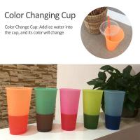 China Reusable Color Changing Cold Cups Summer Magic Plastic Coffee tumbler With Straws Set of 5 for sale