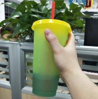 China Reusable Color Changing Cold Cups Summer Magic Plastic Coffee tumbler With Straws Set of 5 for sale