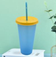 China Reusable Color Changing Cold Cups Summer Magic Plastic Coffee tumbler With Straws Set of 5 for sale