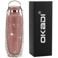 China Women Creative Portable Handle Color Crystal Rhinestone Diamond Bling Bling Stainless Steel Vacuum Thermos Flask Water Bottle for sale