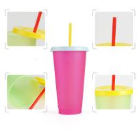 China 2020 Hot Product New Reusable Color Changing Cold Cup Plastic Coffee tumbler With Straw Set Of 5 for sale
