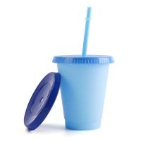 China 16oz New Style Reusable Color Changing Water Cup BPA Free Plastic Coffee tumbler With Straw Set Of 5 for sale