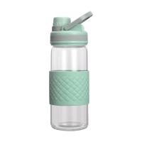 China 480ml High quality and convenient Leakproof BPA Free Glass Water Bottle with silicone sleeve and handgrip for sale