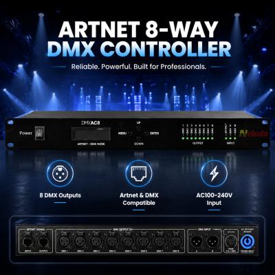 China 8-Port ArtNet Splitter & DMX Controller 8-Way Professional Lighting Signal Amplifier for sale