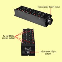 China SOCAPEX 19-Pin Input to 12-Way Rack Mount Steel Power Distribution Box for Stage DJ Lighting Equipment for sale