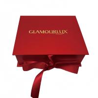 China High End Red Makeup Subscription Boxes Tactile Paper Ribbon Flip Cover for sale
