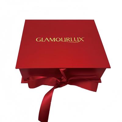 China High End Red Makeup Subscription Boxes Tactile Paper Ribbon Flip Cover for sale