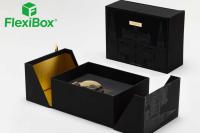 China Luxury Black & Gold Magnetic Flip-Top Perfume Gift Box with Customizable Inner Support for sale