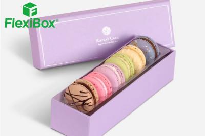 China Light Purple Matte Wrapping Paper Macaron Box with Transparent PET Tray and Two-Piece Rigid Structure for sale