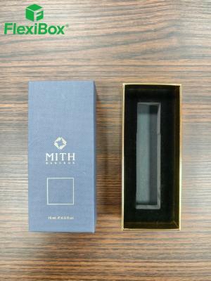 China Deep-Sea Blue Cross-Hatch Specialty Paper Gift Box with Gold Hot-Stamping and Black Flocked Lining for sale