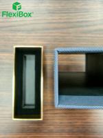 China Deep-Sea Blue Cross-Hatch Specialty Paper Gift Box with Gold Hot-Stamping and Black Flocked Lining for sale