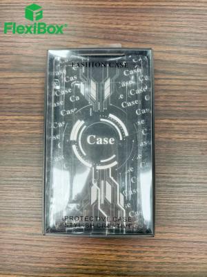 China Phone case packaging box with transparent PET blister cover and hanging hole design for customizable back panel for sale