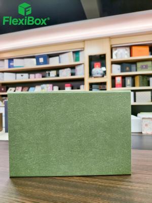 China Olive-green Tree-bark Texture Book-style Rigid Box with Flip-top Hinged Design and Customizable Blank Surface for sale