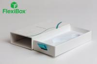 China White Specialty Paper Drawer-Style Rigid Box with Custom-Molded Blister Insert and Teal Pull Tab for Beauty Devices for sale