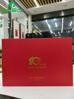 China Custom Red and Gold Anniversary Gift Box with Black Flocked EVA Insert and Flip-Top Design for sale
