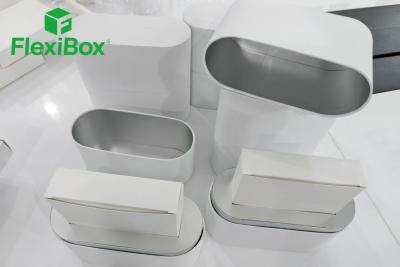 China White Oval Gift Box with Silver-Accented Edges and Custom Logo for Cosmetic Packaging Box for sale