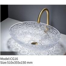 China Crystal Glass Transparent Wash Basin Countertop Art Hotel Bathroom for sale