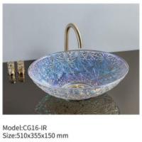 China Unique Design Counter Top Tempered Glass Hand Wash Basin Above Counter Mounted Crystal Colorful Sink Bowl for Bathroom for sale