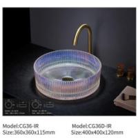 China Modern Italian Style Artistic Design Exquisite Diamond Embossed Crystal Clear Glass Bathroom Basin Polished Hotel Application for sale