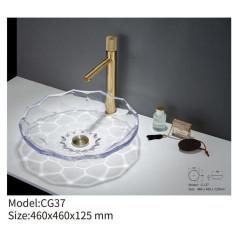 China Circular Bathroom Glass Sink Polished Above Counter Multi Layer Coating for sale