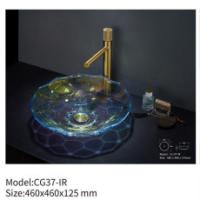 China Modern Home Bathroom Glass Counter Top Sink Round Glass Wash Hand Basin for sale